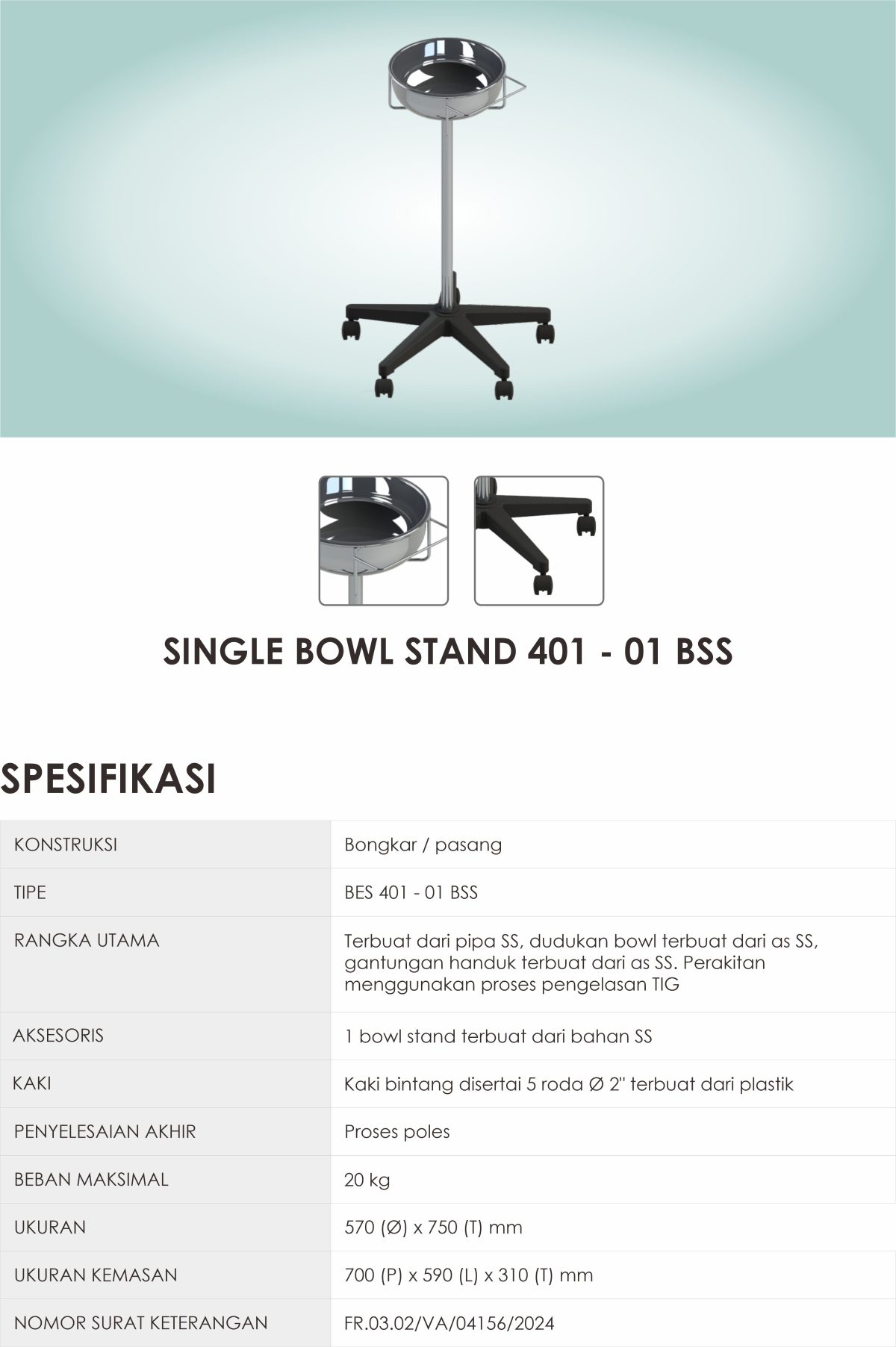 Single Bowl Stand – PT Bina Equipment Sejahtera