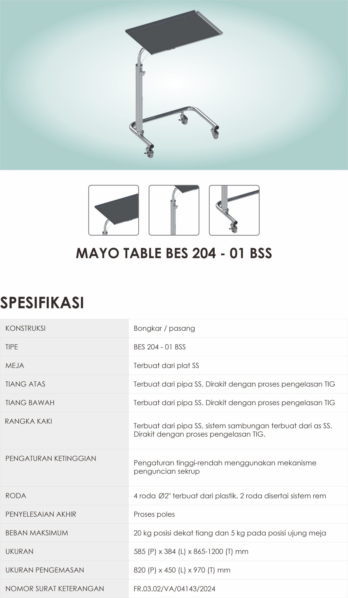 Mayo Table – PT Bina Equipment Sejahtera
